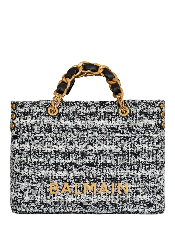 Balmain 1945 Soft Tweed Tote Bag - Black
