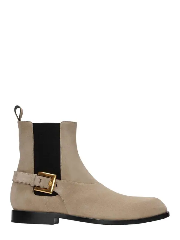 Balmain Anthem Chelsea Boots In Suede Calfskin Leather - Beige
