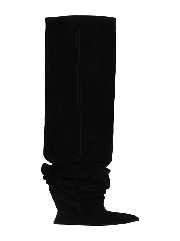 Balmain Suede Leather Wedge Thigh-high Boots - Black