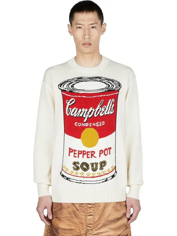 Junya Watanabe Soup Can' Graphic Knit Sweater - White