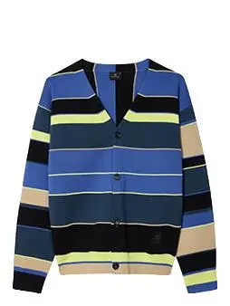 Paul Smith Milano Cotton Stripe Cardigan - Blue