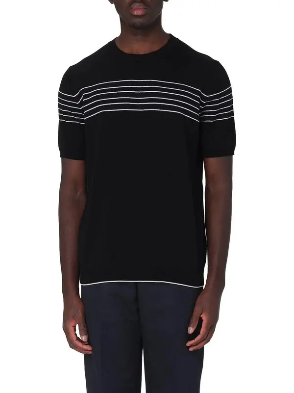 ROBERTO COLLINA Crew Neck Striped Sweater - Black