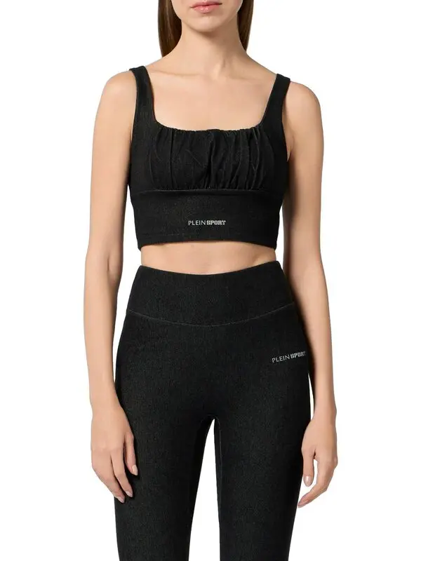 PLEIN SPORT Cropped Ruched Top - Black