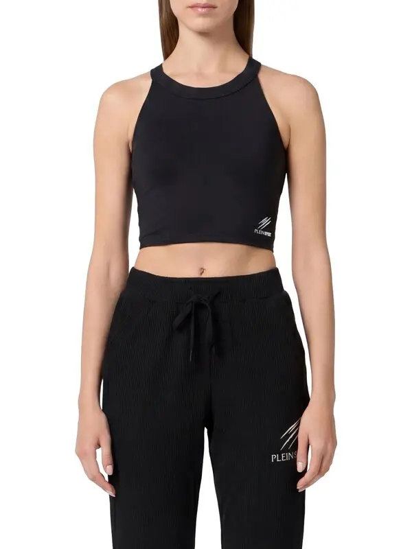 PLEIN SPORT Cropped Sports Top - Black