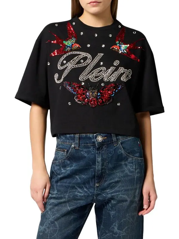 Philipp Plein Embellished Cropped T-shirt - Black