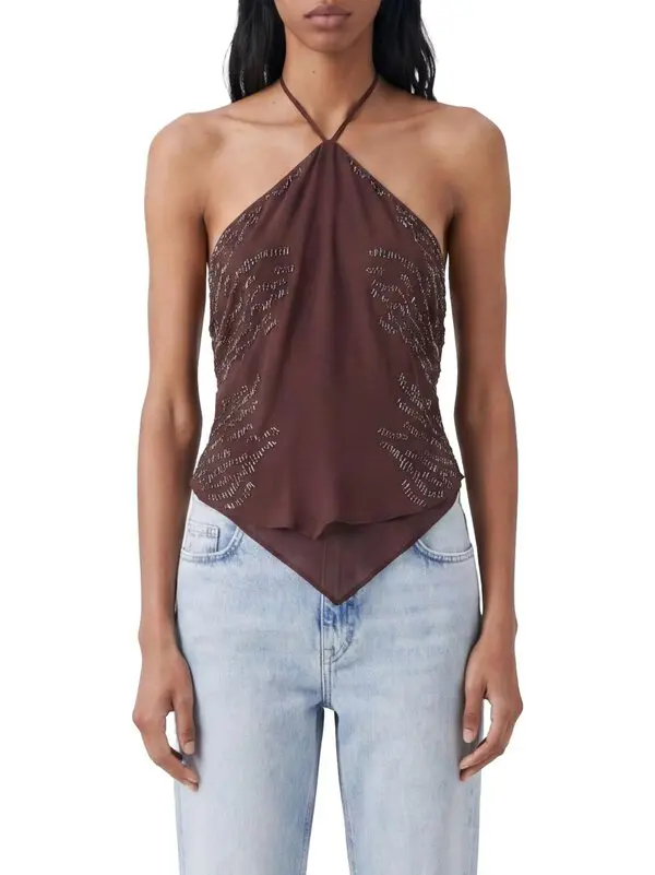 Patrizia Pepe Embellished Halter Top - Brown