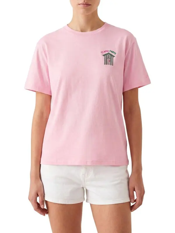 MC2 SAINT BARTH Crewneck Cotton T-shirt With Graphic Print And Logo - Cyclamen