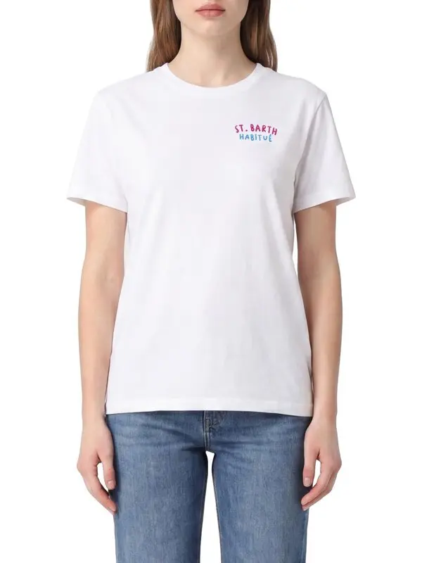 MC2 SAINT BARTH Crewneck Cotton T-shirt With Graphic Print And Logo - Ivory