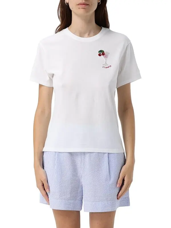 MC2 SAINT BARTH Crewneck Cotton T-shirt With Graphic Print And Logo - Pearl