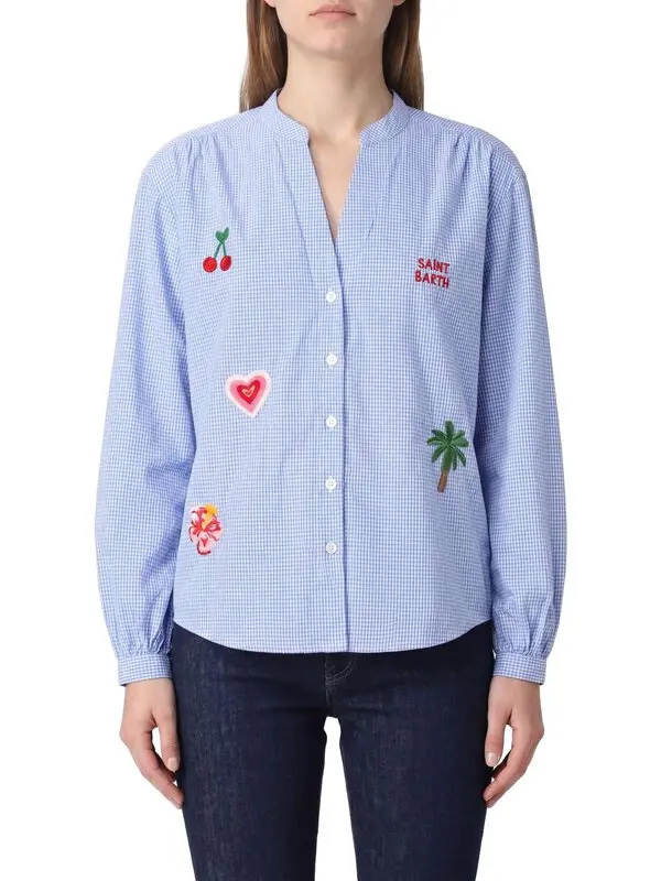 MC2 SAINT BARTH Embellished Gingham Shirt - Gnawed Blue