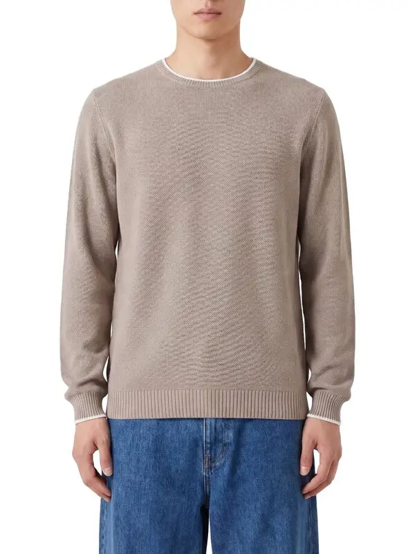 Fedeli Crew Neck Long Sleeve Cotton Jumper - Grey