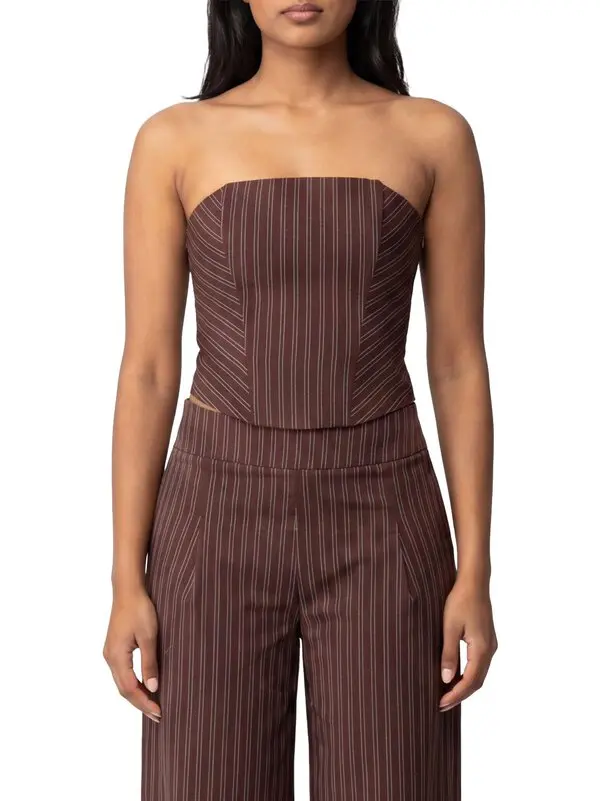 Patrizia Pepe Striped Cotton Corset Top - Brown