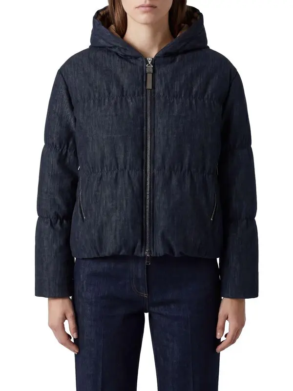 Brunello Cucinelli Short Quilted Down Jacket With Hood - Denim