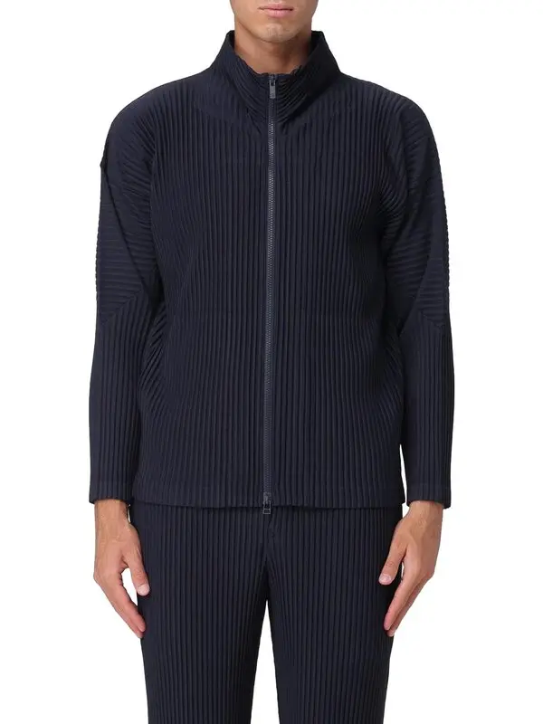 Issey Miyake Homme Plissé Pleated High Neck Zip-up Shirt - Blue