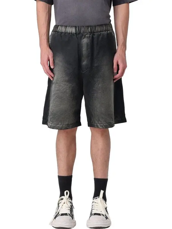 Mihara Yasuhiro Abstract Print Cotton Jogging Shorts With Distressed Effect - Black