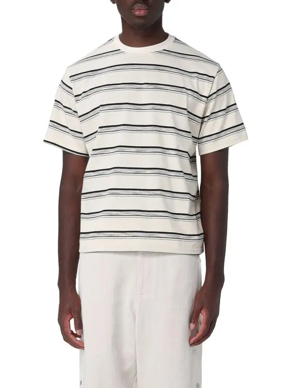 CARRER Striped Cotton Crewneck T-shirt With Embroidered Logo - Beige