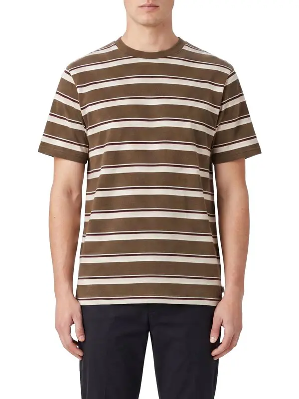 CARRER Striped Cotton Crewneck T-shirt With Embroidered Logo - Brown