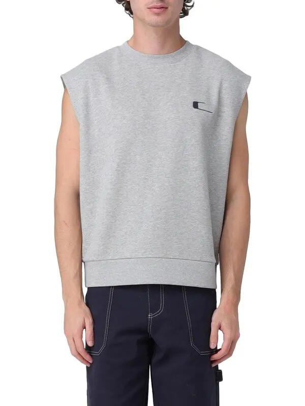 CARRER Sleeveless Cotton Sweatshirt With Crew Neck And Contrast Logo - Grey