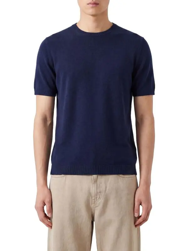ROBERTO COLLINA Short Sleeve Knit Pullover - Blue