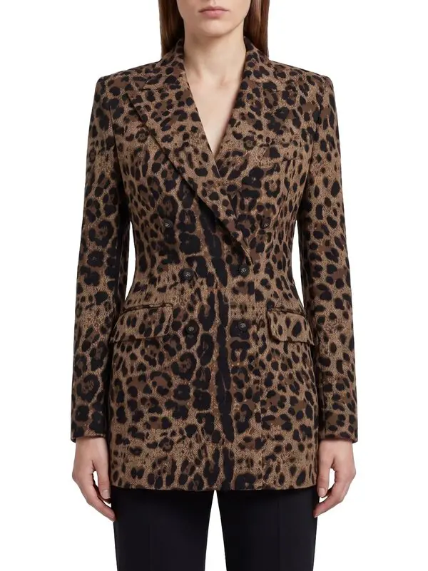 Dolce & Gabbana Leopard Print Double Breasted Blazer - Brown