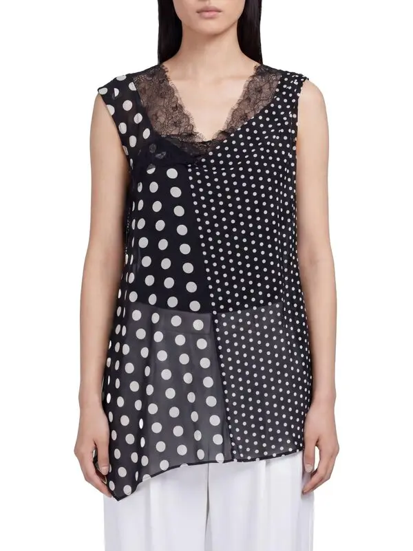 Junya Watanabe Asymmetric Polka Dot Top With Lace Inserts - Black