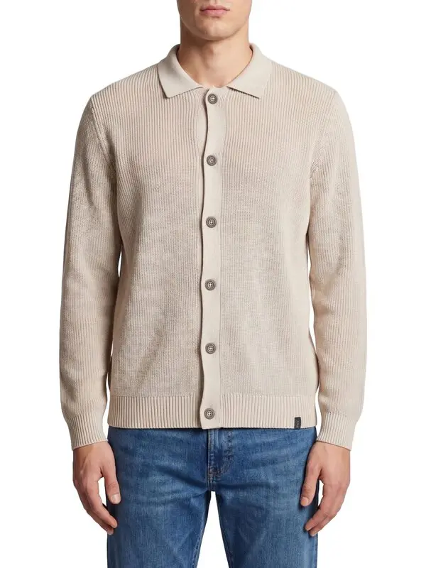FAY Ribbed Knit Polo Sweater - Sand