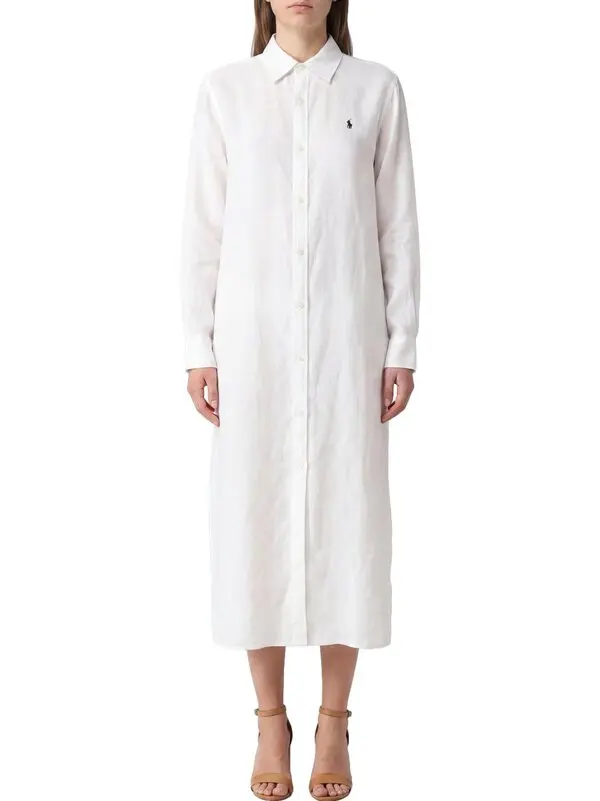 Polo Ralph Lauren Linen And Organic Cotton Midi Shirt Dress - White