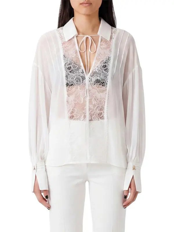 Patrizia Pepe Viscose Shirt With Lace Inserts - White