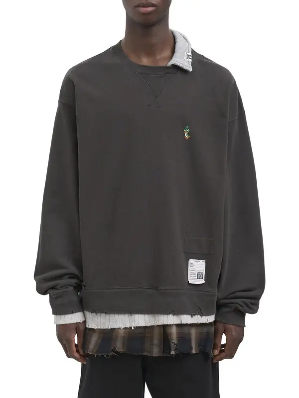 Mihara Yasuhiro Double-layer Check Cotton Crewneck Sweatshirt - Black