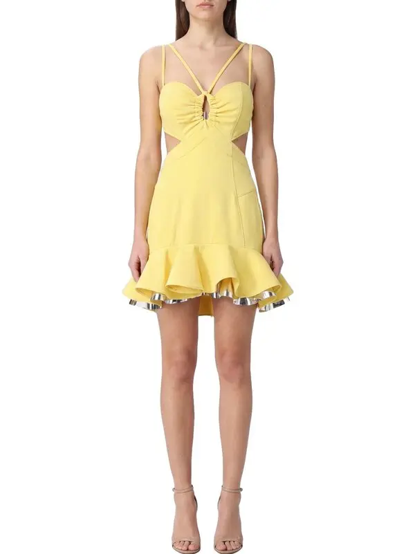 Rabanne Cut-out Viscose Long Evening Gown With Square Neckline - Yellow