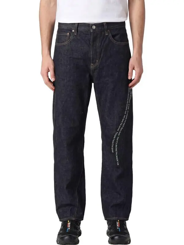 Undercover Straight Fit Stretch Denim Jeans With Slogan Print And Mid-rise Waist - Blue