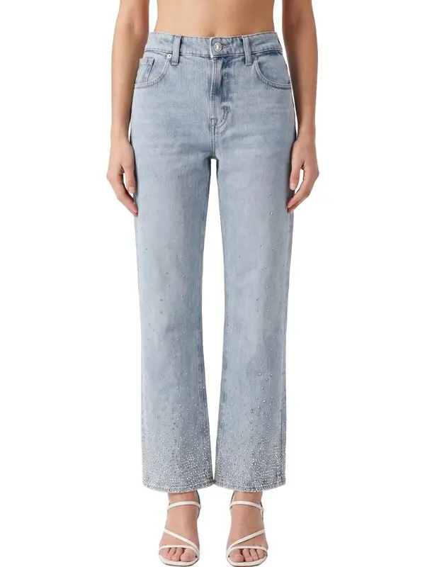 7 For All Mankind Calie High-waisted Straight Jeans With Rhinestone Embellishments - Blue