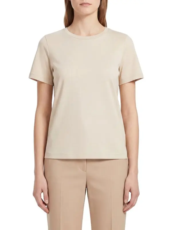 Max Mara Cotton Blend T-shirt With Embroidered Logo - Beige