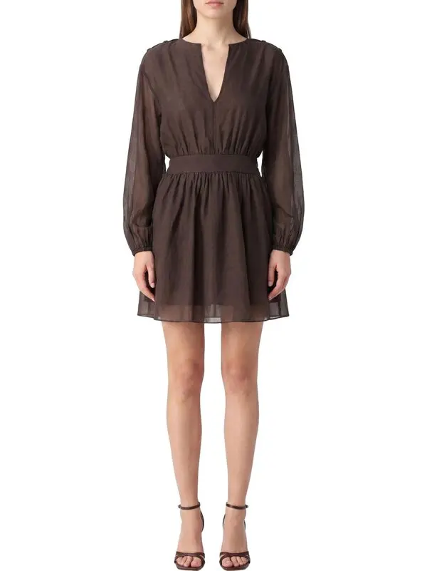 GIOVANNI BEDIN Slim Fit V-neck Long Sleeve Mini Dress - Brown
