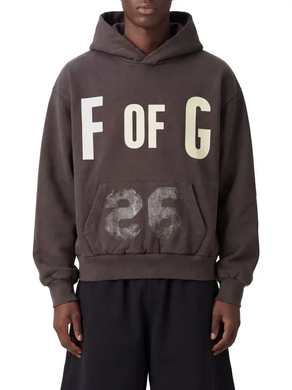 Fear Of God Cotton Hoodie With Printed Logo And Pouch Pocket - Brown