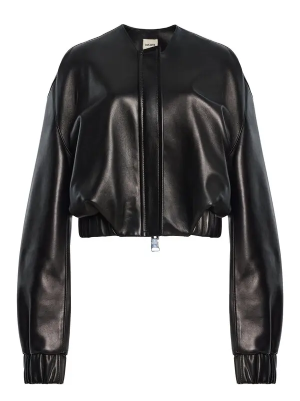 Khaite Cordan Plonge Leather Bomber Jacket - Black