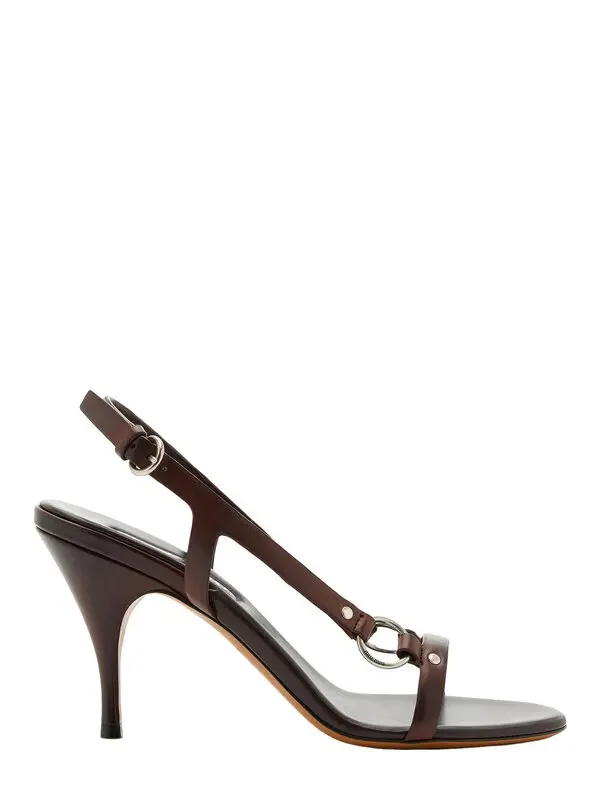 Miu Miu Leather Stiletto Sandals With Silver Tone Detailing - Brown