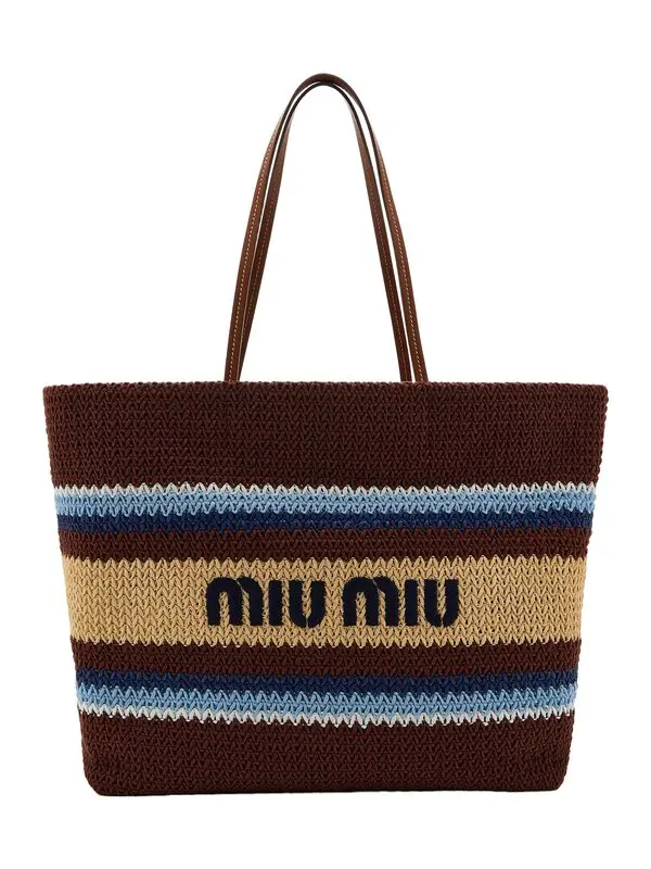 Miu Miu Raffia-effect Woven Tote Bag - Stripe