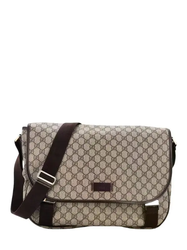 Gucci Double Buckle Messenger Bag In Gg Coated Canvas - Brown
