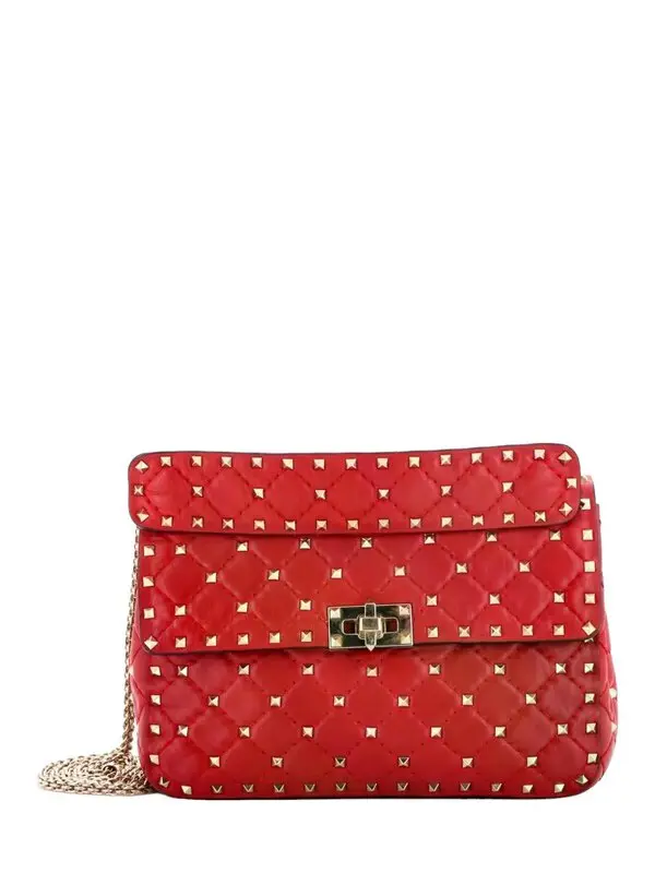 Valentino Garavani Rockstud Spike Flap Quilted Leather Medium Crossbody Bag - Red