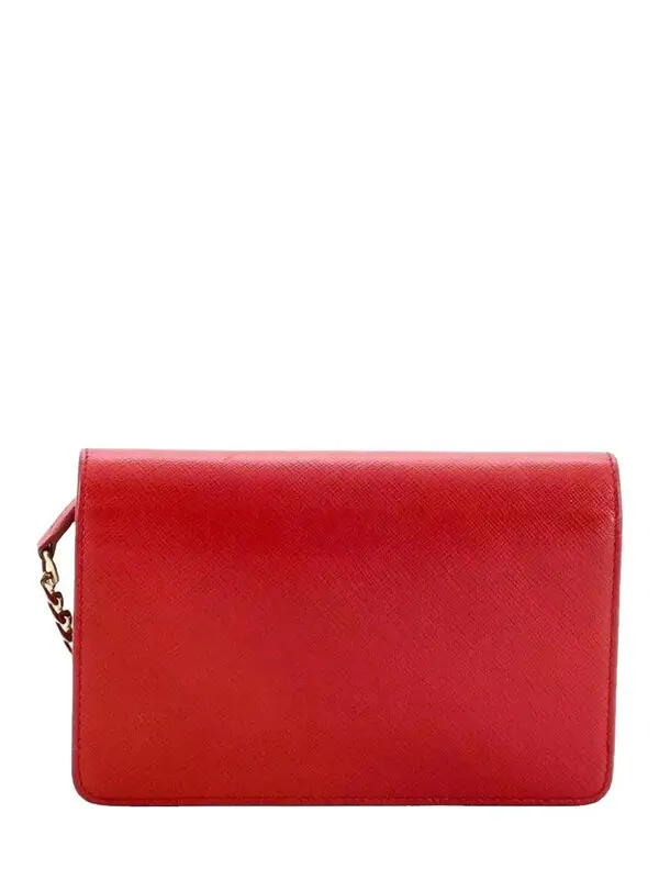 Prada Saffiano Leather Chain Wallet Crossbody Bag - Red