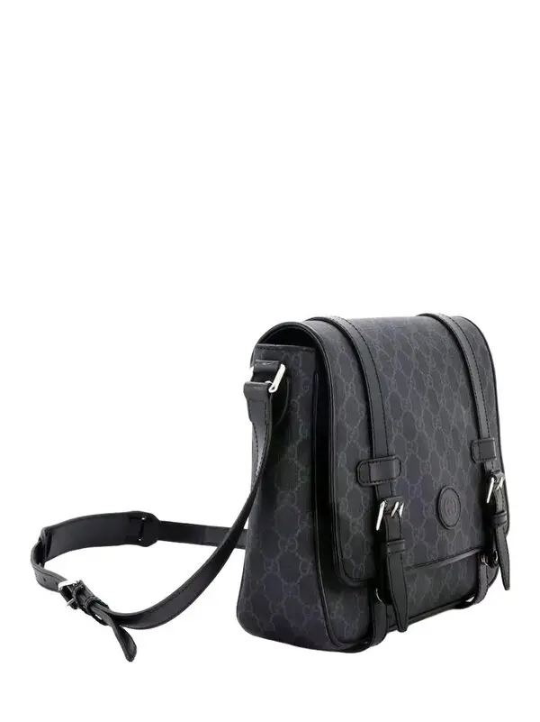 Gucci Gg Coated Canvas Leather Messenger Bag - Black