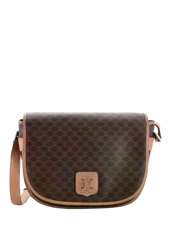 Celine Vintage Macadam Coated Canvas Saddle Flap Shoulder Bag - Brown