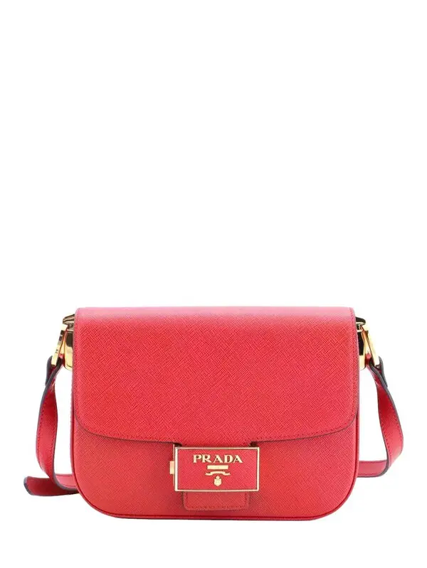 Prada Saffiano Leather Embleme Flap Shoulder Bag - Red