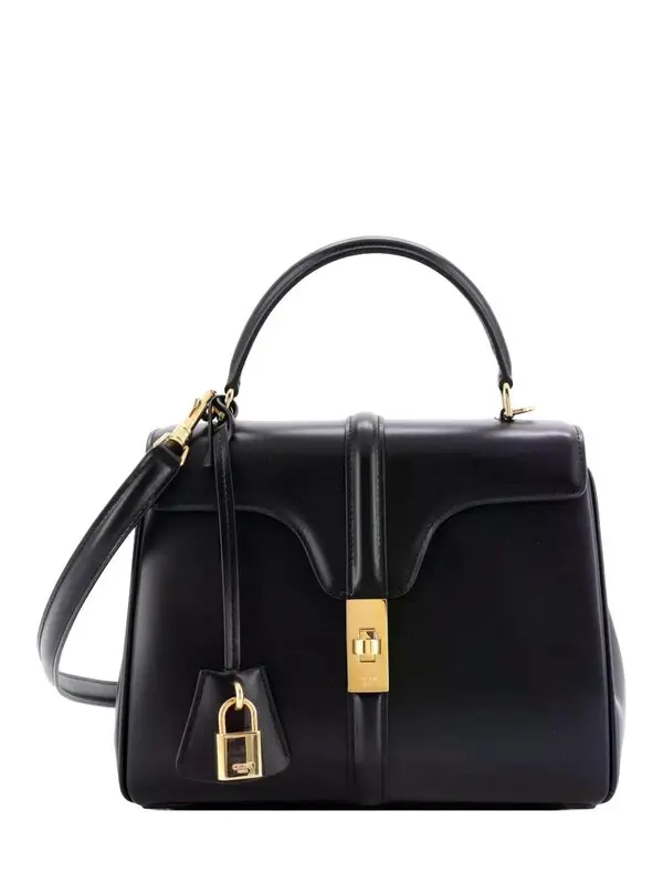 Celine 16 Top Handle Bag In Smooth Calfskin - Black