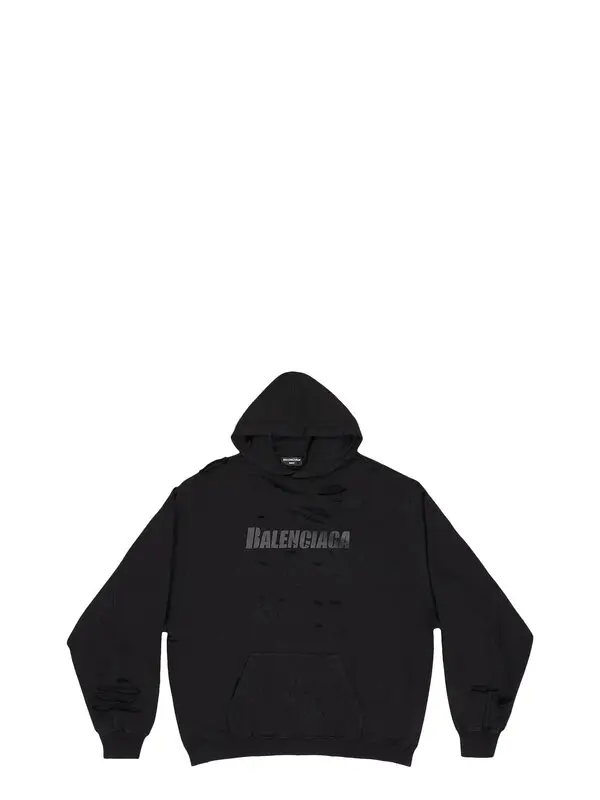 Balenciaga Oversized Fit Distressed Hoodie - Black