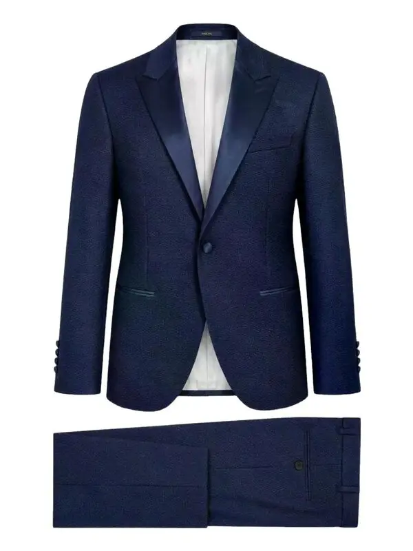 PAOLONI Jacquard-woven Peak-lapel Suit - Blue
