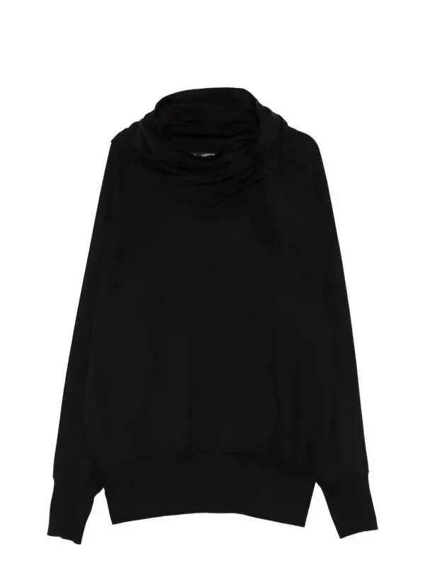 JULIUS Draped Neck Hoodie - Black