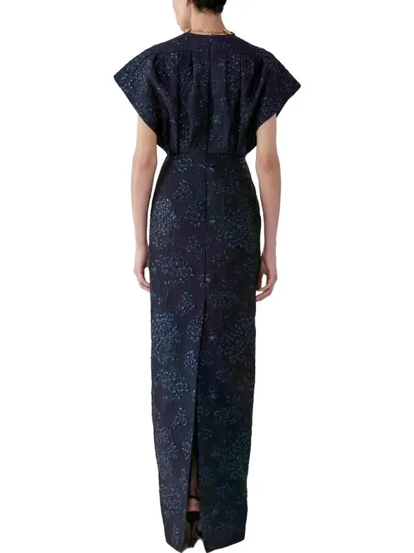 Carolina Herrera Floral Lurex Jacquard Gown - Blue