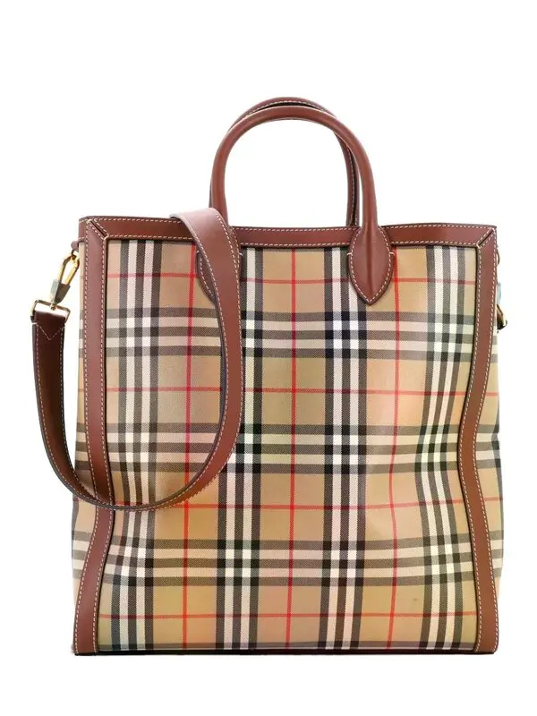 Burberry Convertible Vintage Check Coated Canvas Tote Bag - Brown
